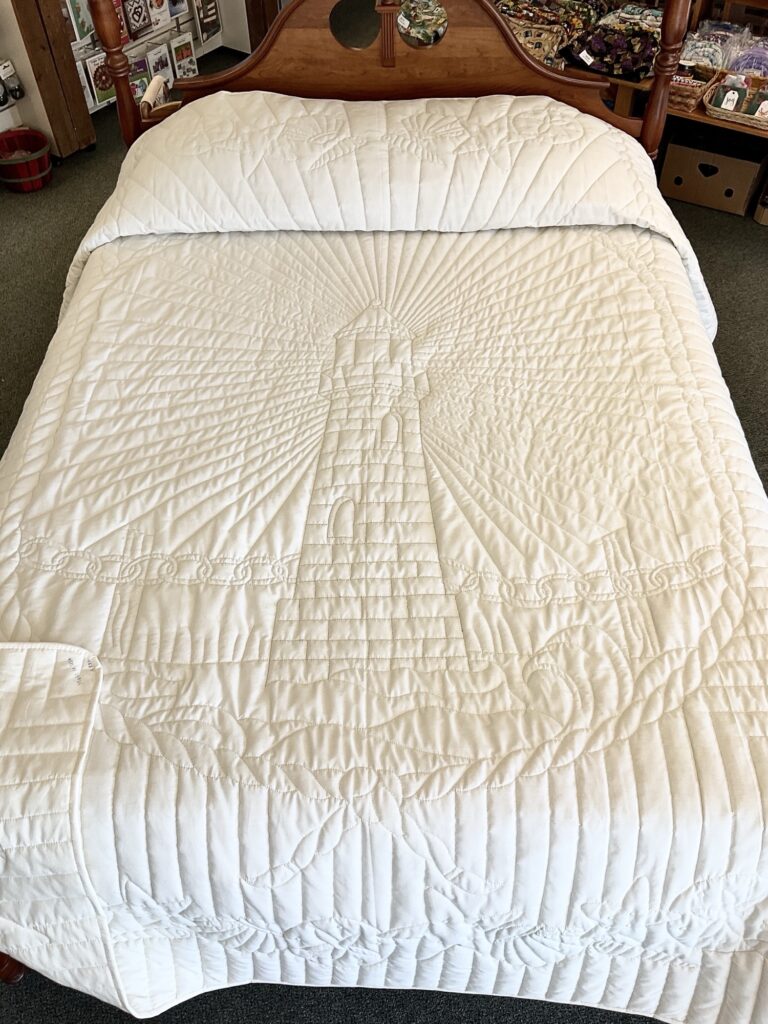 Lighthouse Nautical Themed Hand-Quilted Whole-cloth Quilt