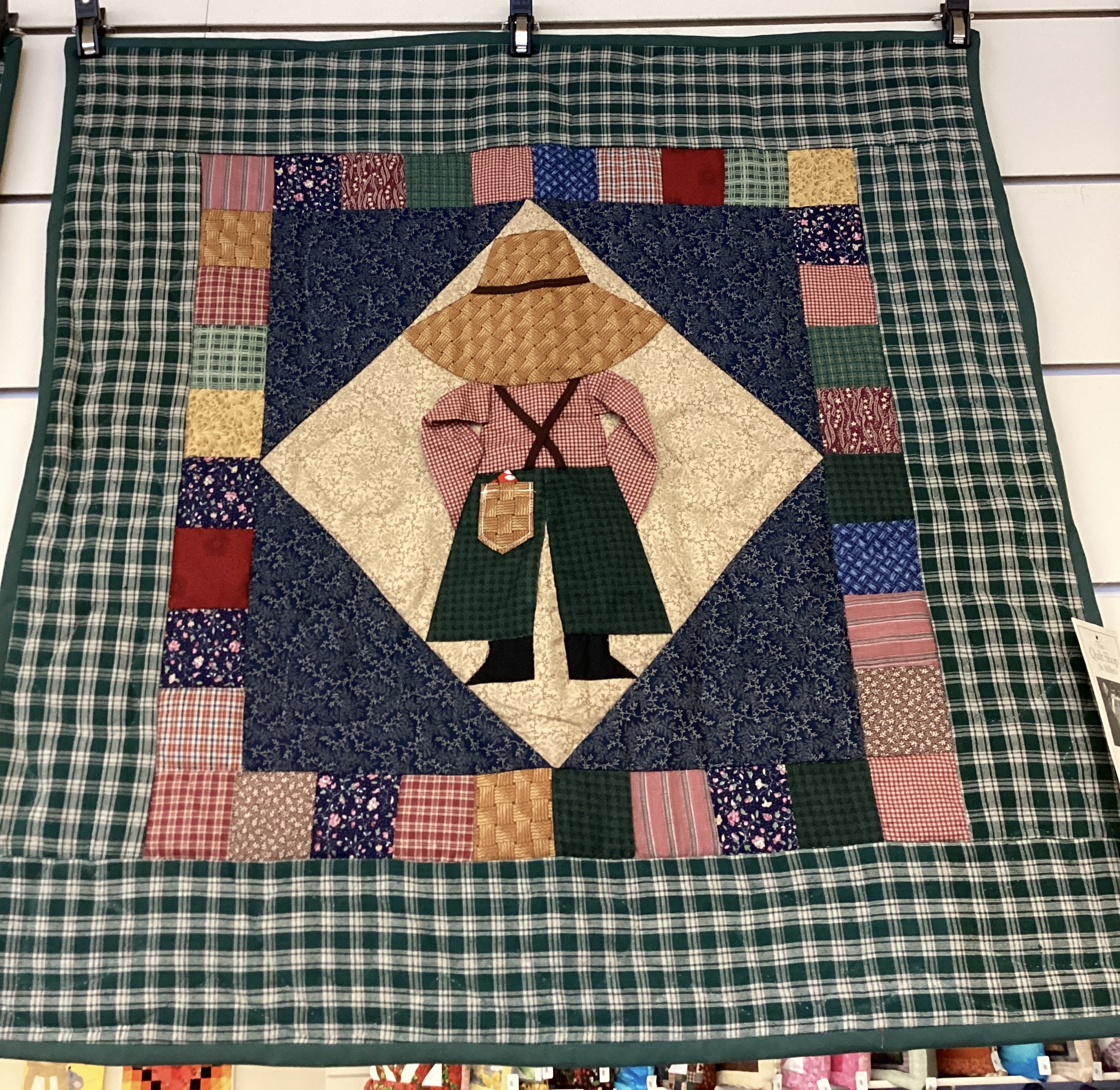 Log Cabin Wall Hanging in Shades of Green